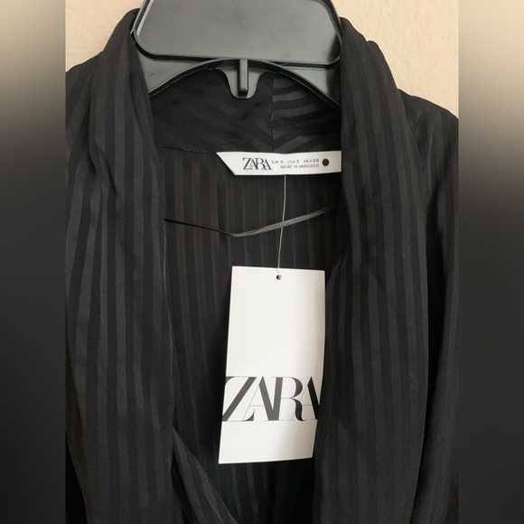Zara | Tops | Zara New Woman S23 Black Zw Collection Semisheer Surplice ...